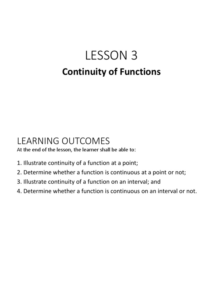 Lesson 3 Continuity Of Functions Pdf