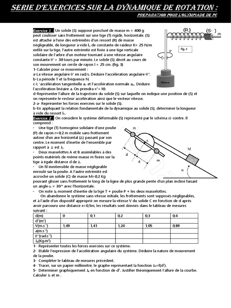 Exercices Corrigés sur la Dynamique de Rotation | PDF | Accélération ...