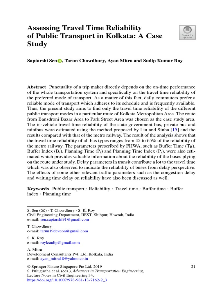 Reliability of Public Transport in Kolkata | PDF | Public Transport | Mean