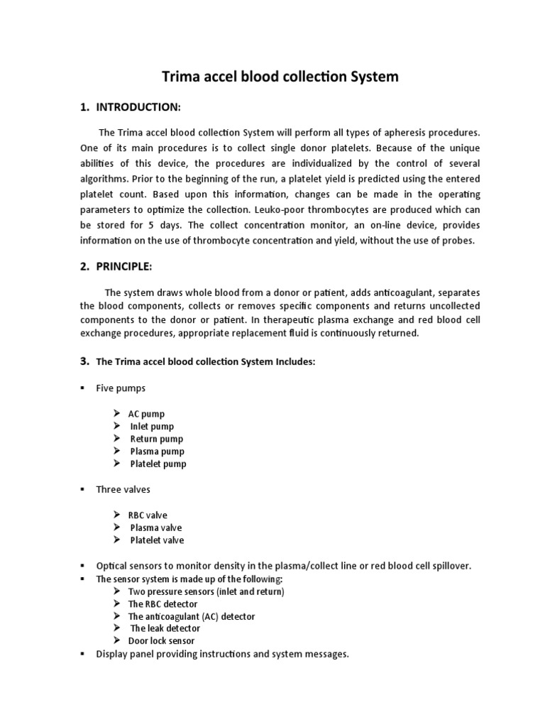 Trima Accel Blood Collection System | Download Free PDF | Platelet ...