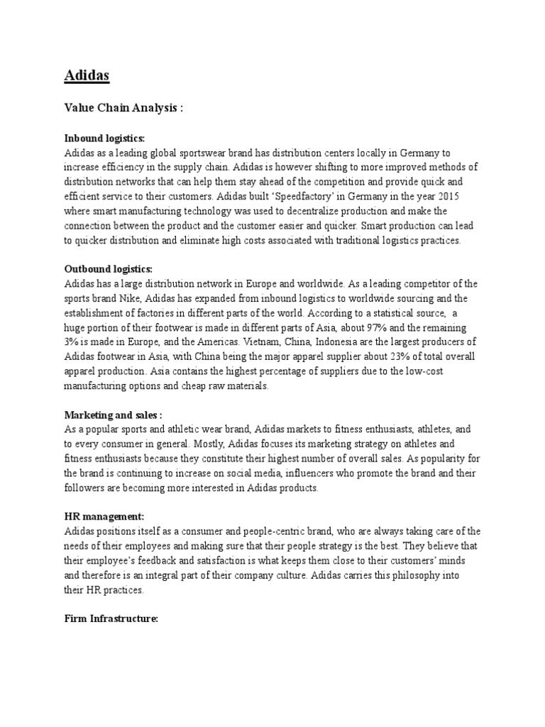 Value Chain Analysis & VRIO | PDF | Adidas | Brand