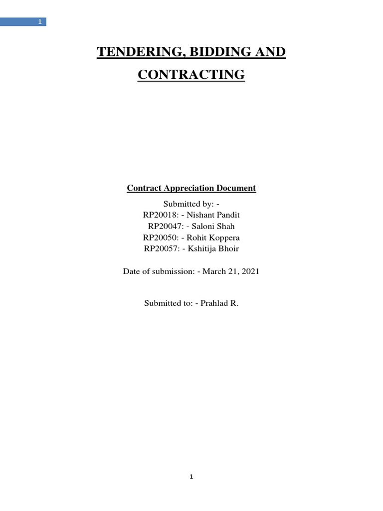 Tendering, Bidding and Contracting: Contract Appreciation Document | PDF | Government | Economies