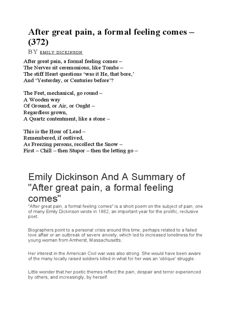 After Great Pain Comes Formal Feeling: An Analysis of Emily Dickinson's ...