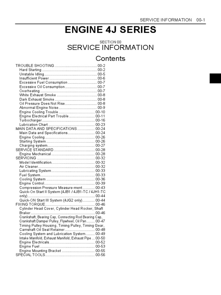 Engine 4J Series: Service Information | PDF | Pump | Engines
