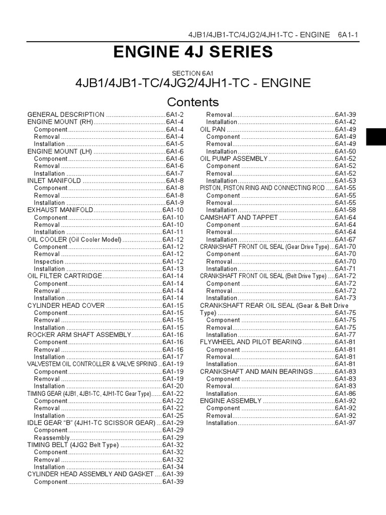 Engine 4J Series: 4JB1/4JB1-TC/4JG2/4JH1-TC - ENGINE | PDF | Belt ...