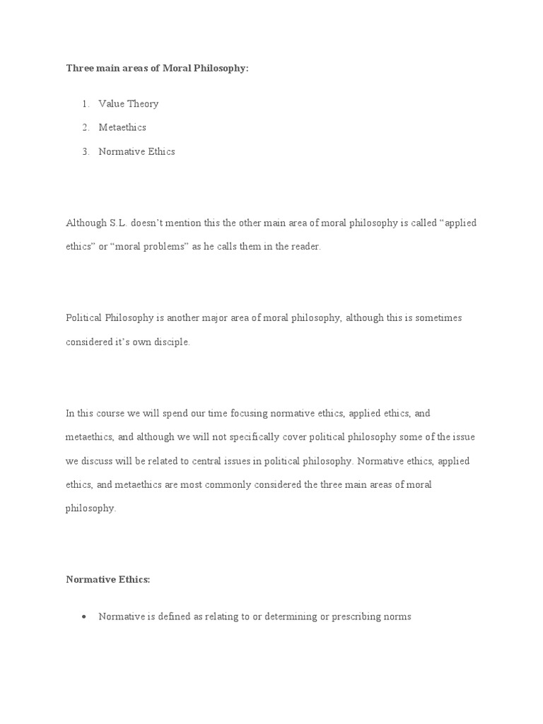 Three Main Areas of Moral Philosophy | PDF | Morality | Free Will