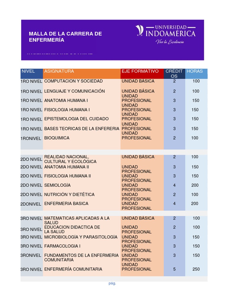 Malla Curricular Enfermeria | PDF | Enfermería | Cuidado de la salud