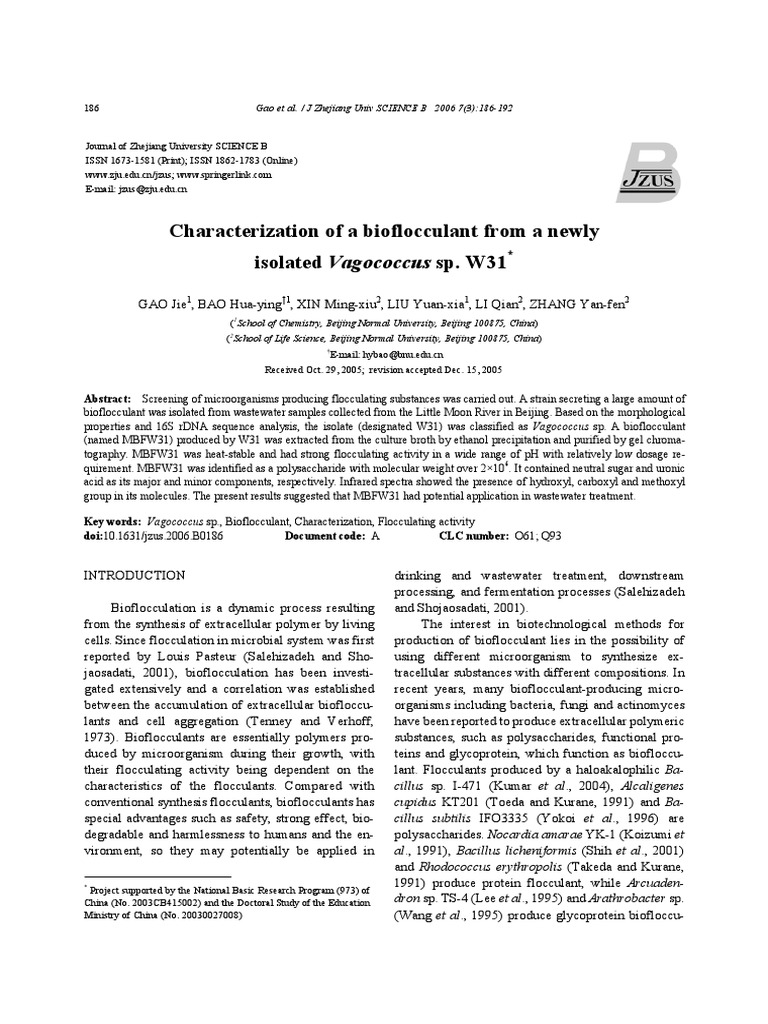 Gao Et Al.. 2006. Characterization of A Bioflocculant From A Newly ...