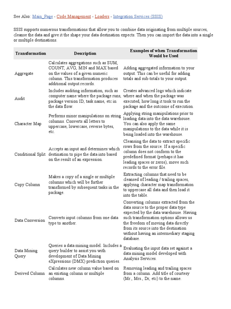 Main - Page Integration Services (SSIS) : Transformation Description ...