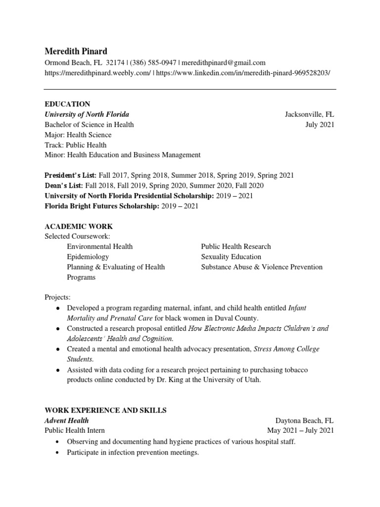 Meredith Pinard: University of North Florida | PDF | Public Health ...