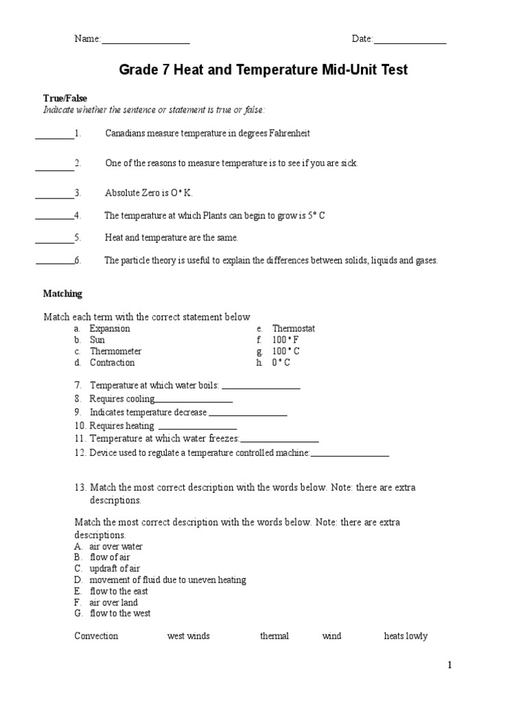 Grade 7 Heat End of Unit Test | PDF | Temperature | Heat