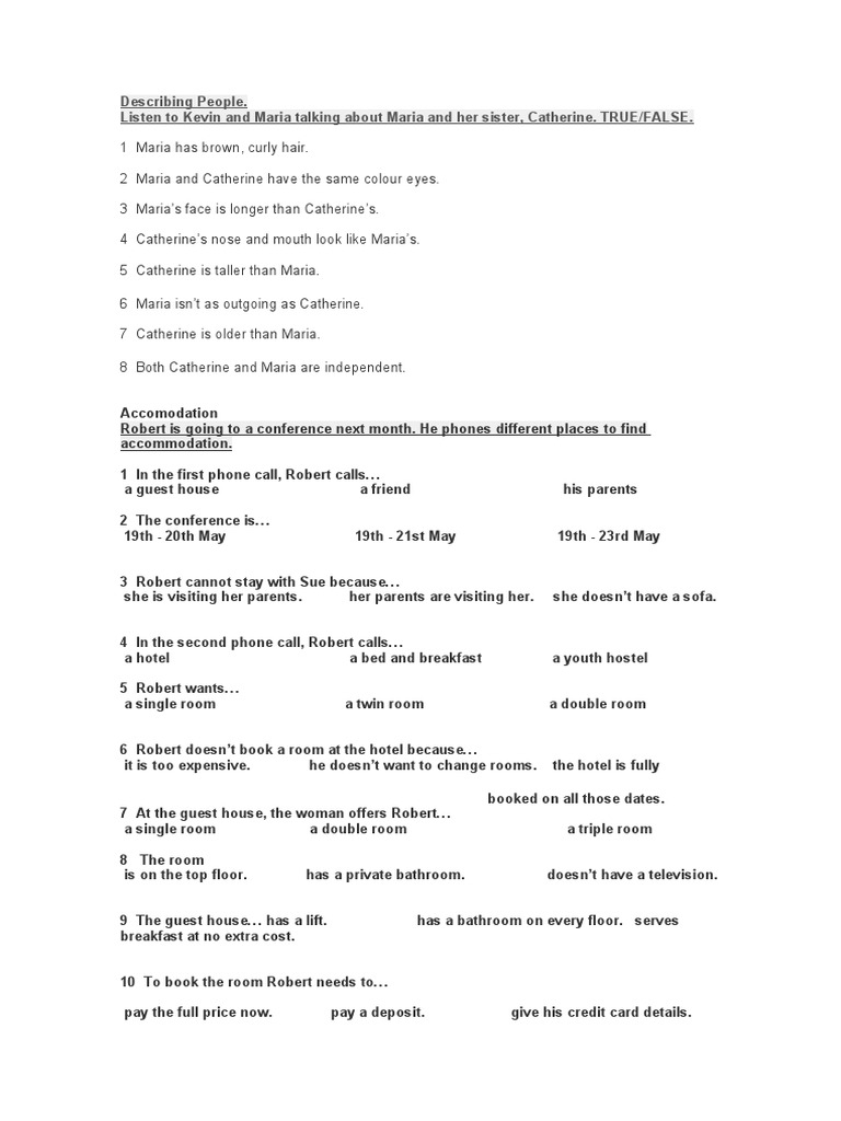 Describing People. Listen To Kevin and Maria Talking About Maria and ...