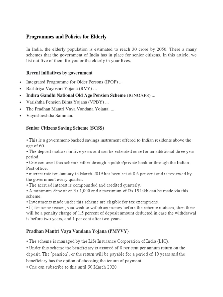 Government Schemes For Senior Citizens | PDF | Economies