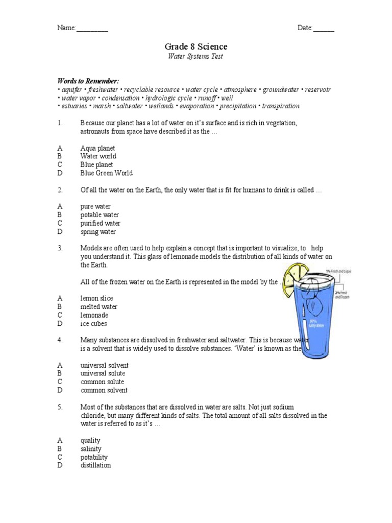 Grade 8 Water Systems Test Guide | PDF | Water | Fresh Water