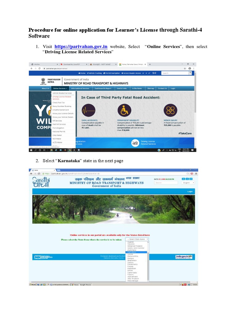 Karnataka Learner's License Application Guide | PDF