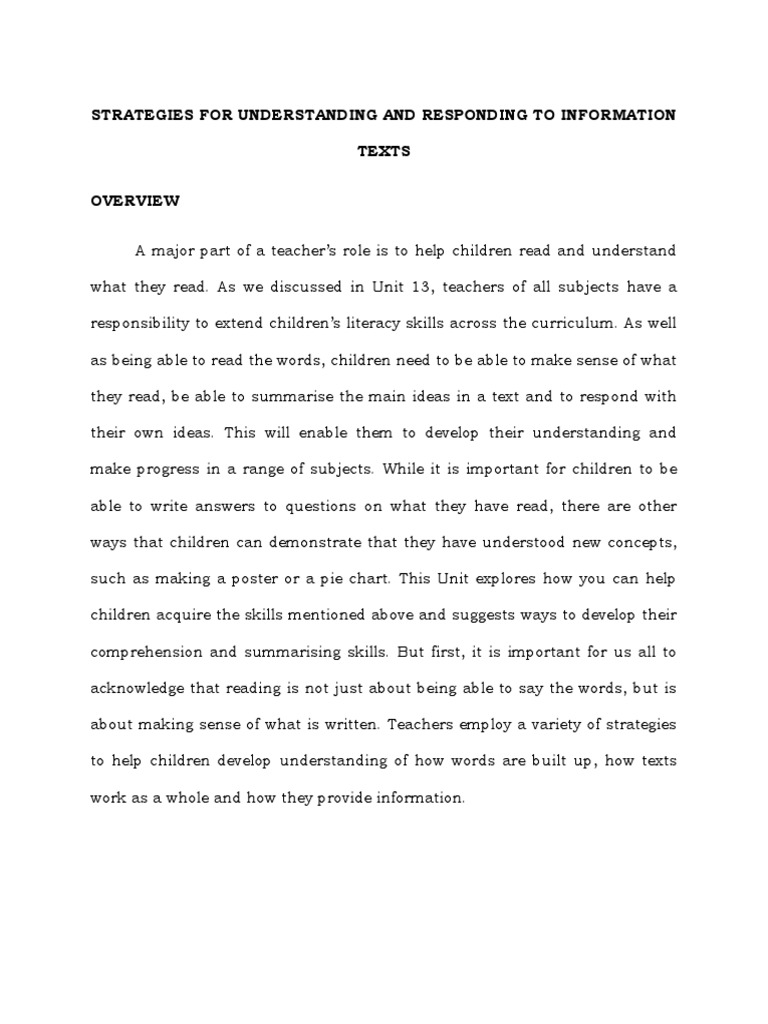 Strategies For Understanding and Responding To Information Texts | PDF ...