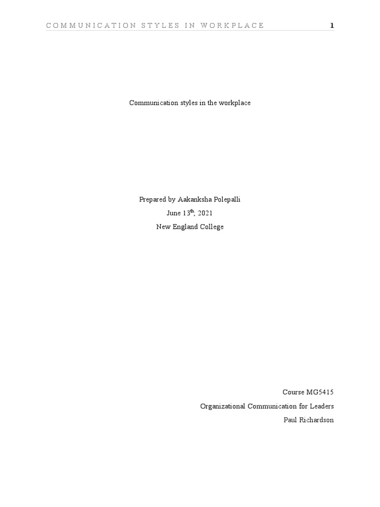 Communication Styles in The Workplace | Download Free PDF ...