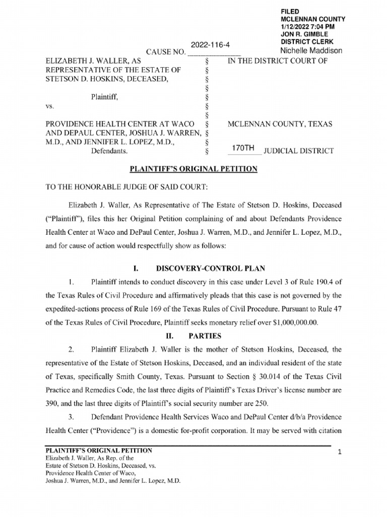 Waller Plaintiff's Original Petition | PDF
