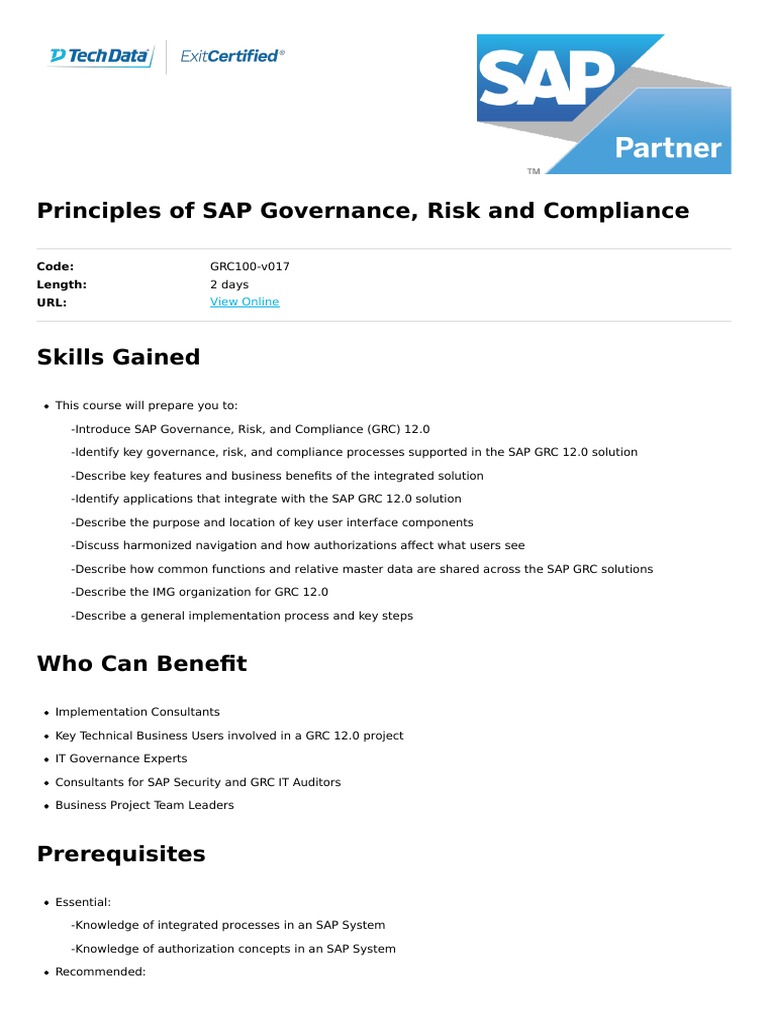 Principles of Sap Governance Risk and Compliance | PDF | Regulatory ...