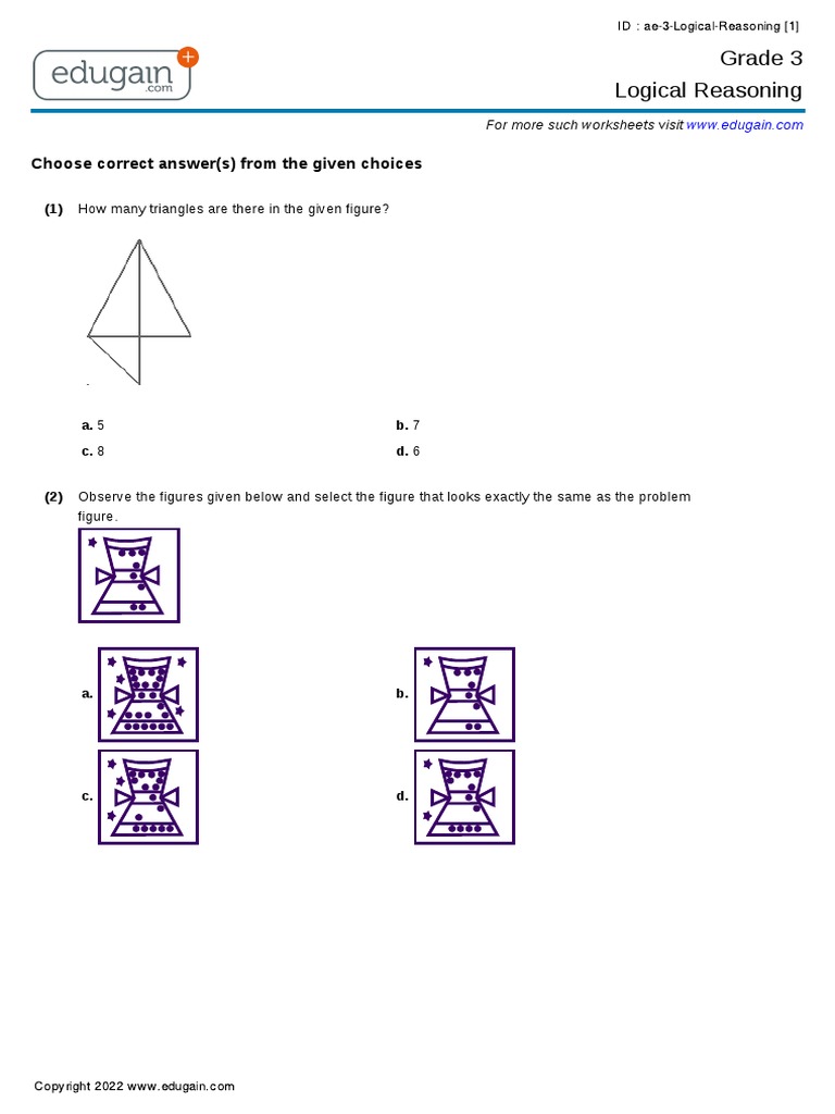 Grade 3 Logical Reasoning: Choose Correct Answer(s) From The Given ...