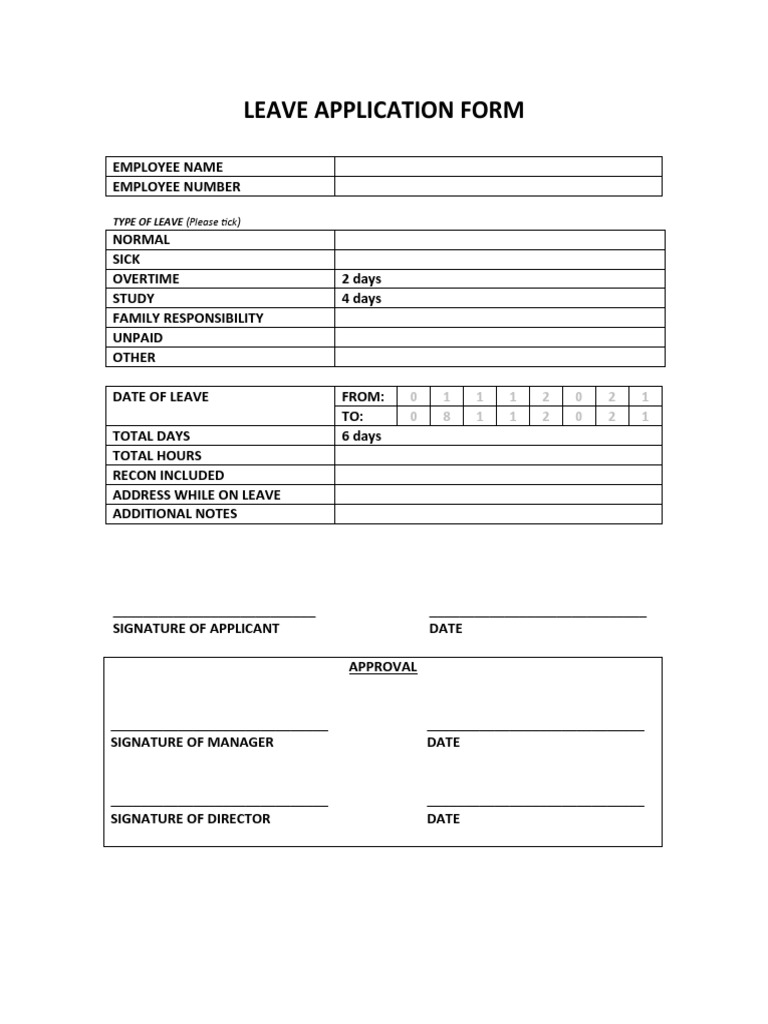 Leave Application Form | PDF | Business | Finance & Money Management