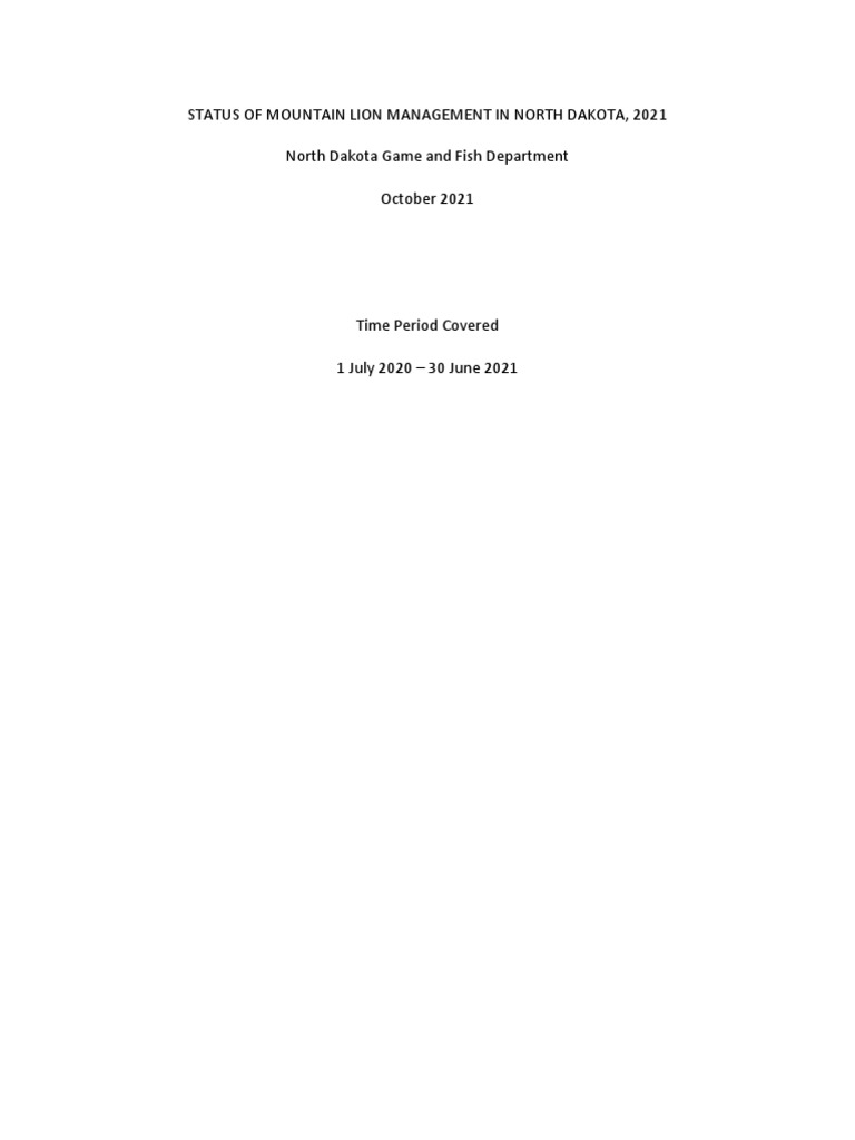 Status of Mountain Lion Management in ND 2021 | Download Free PDF ...