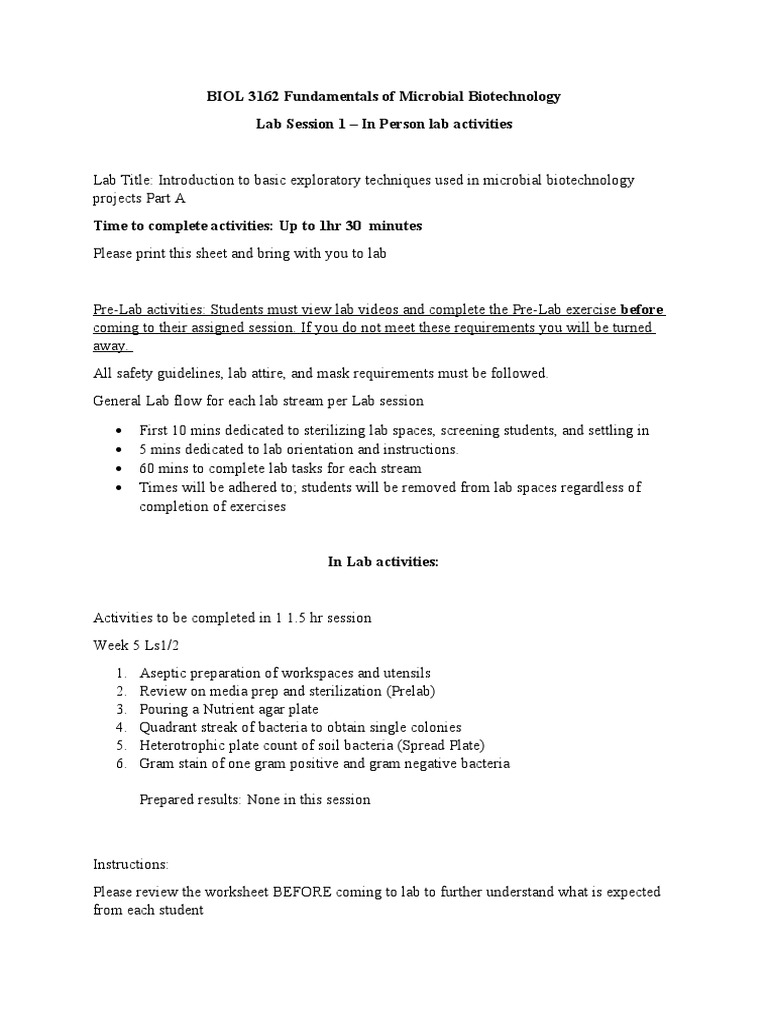 BIOL 3162 Lab 2-Introduction To Microbial Biotech Techniques A | PDF ...