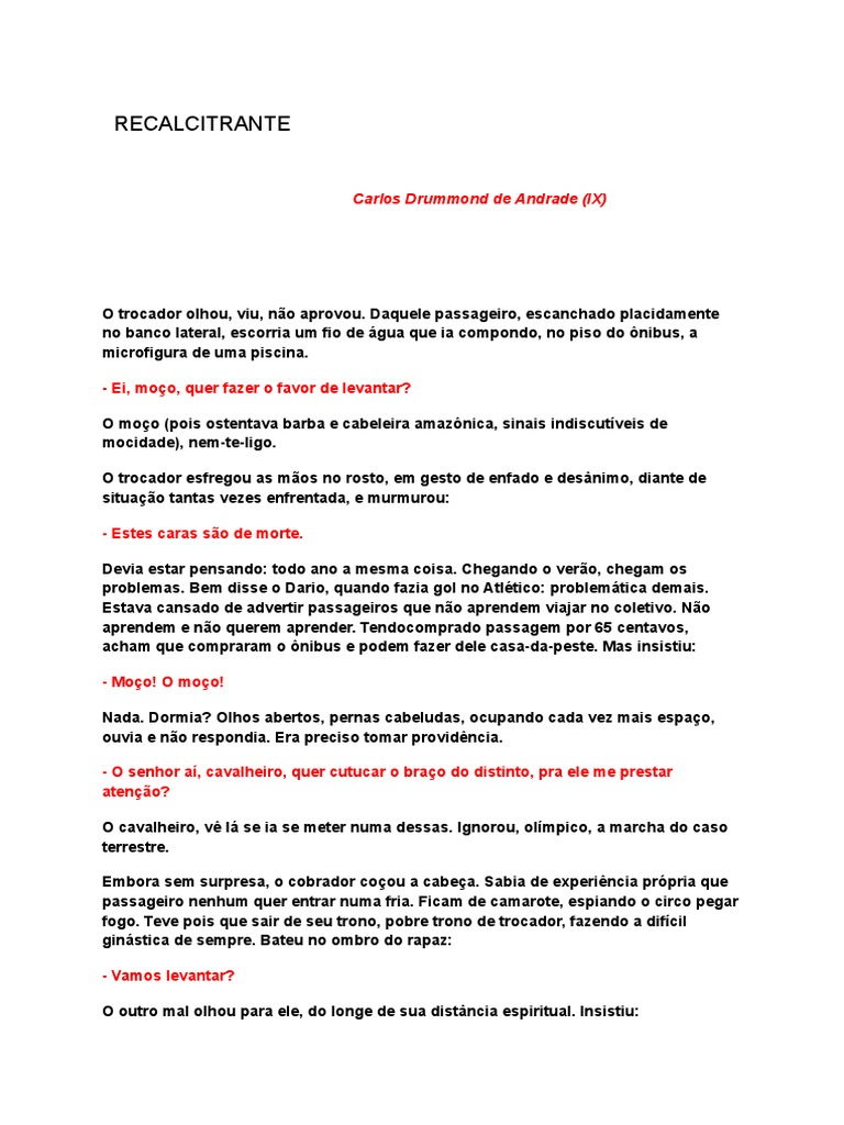 Recalcitrante (Carlos Drummond de Andrade) | PDF