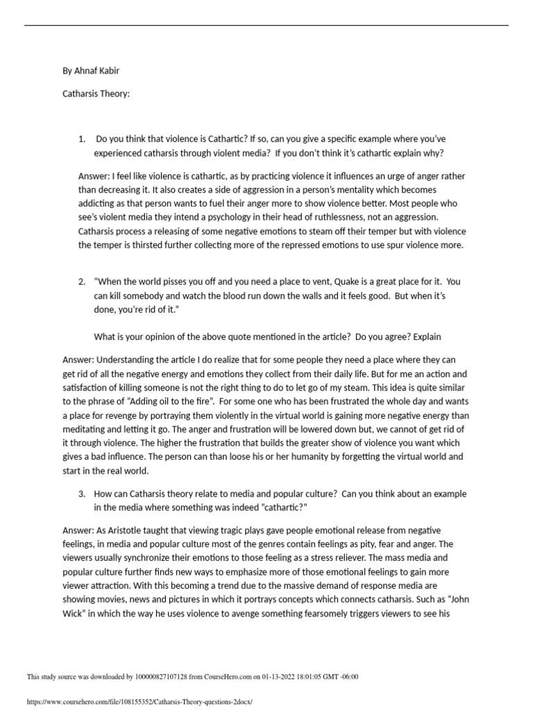 Catharsis Theory Questions 2 | PDF | Anger | Communication