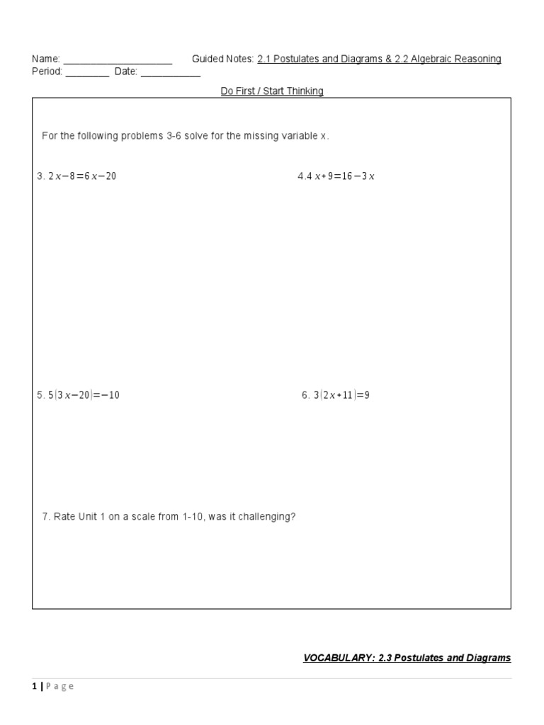 Postulates, Diagrams, and Algebraic Reasoning | PDF | Line (Geometry ...