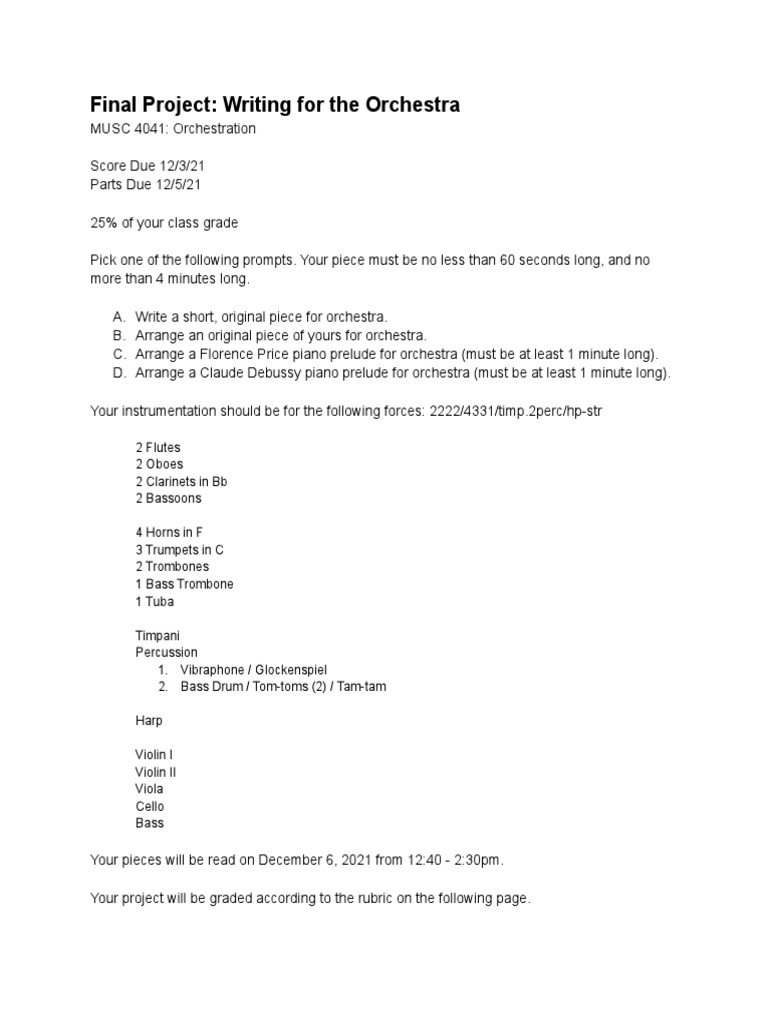 Final Project: Writing For The Orchestra | PDF