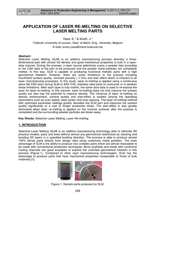 Yasa, Kruth - 2011 - Application of Laser Re-Melting On Selective Laser ...