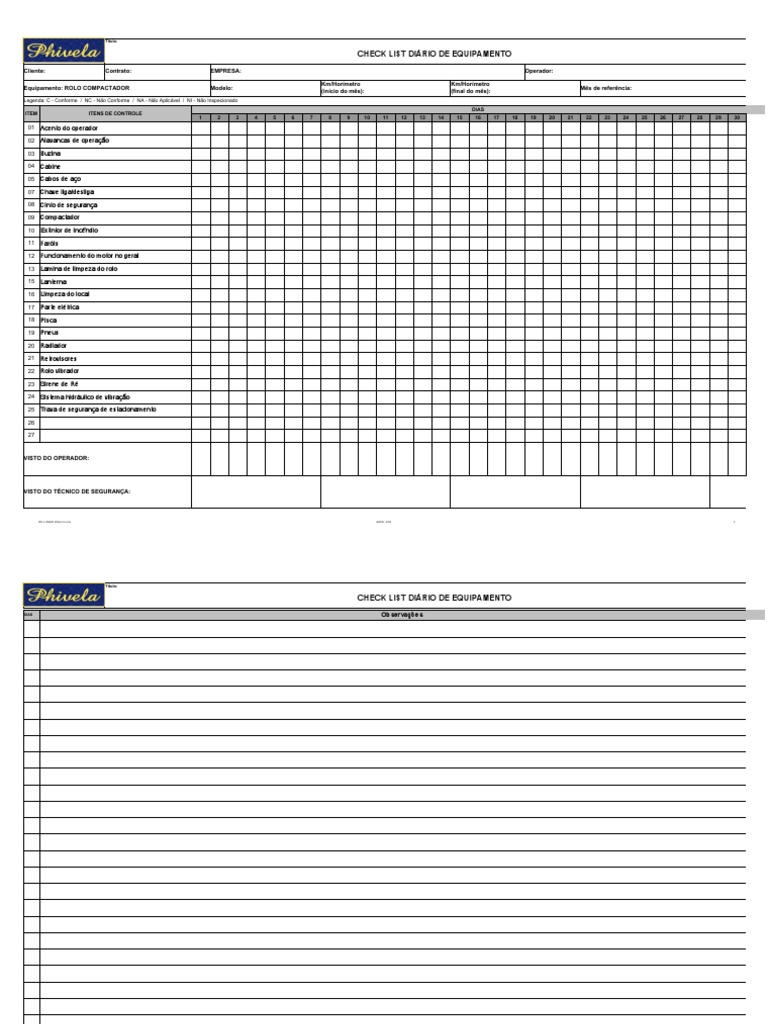 Check-List Diário Rolo Compactador Rev.A | PDF