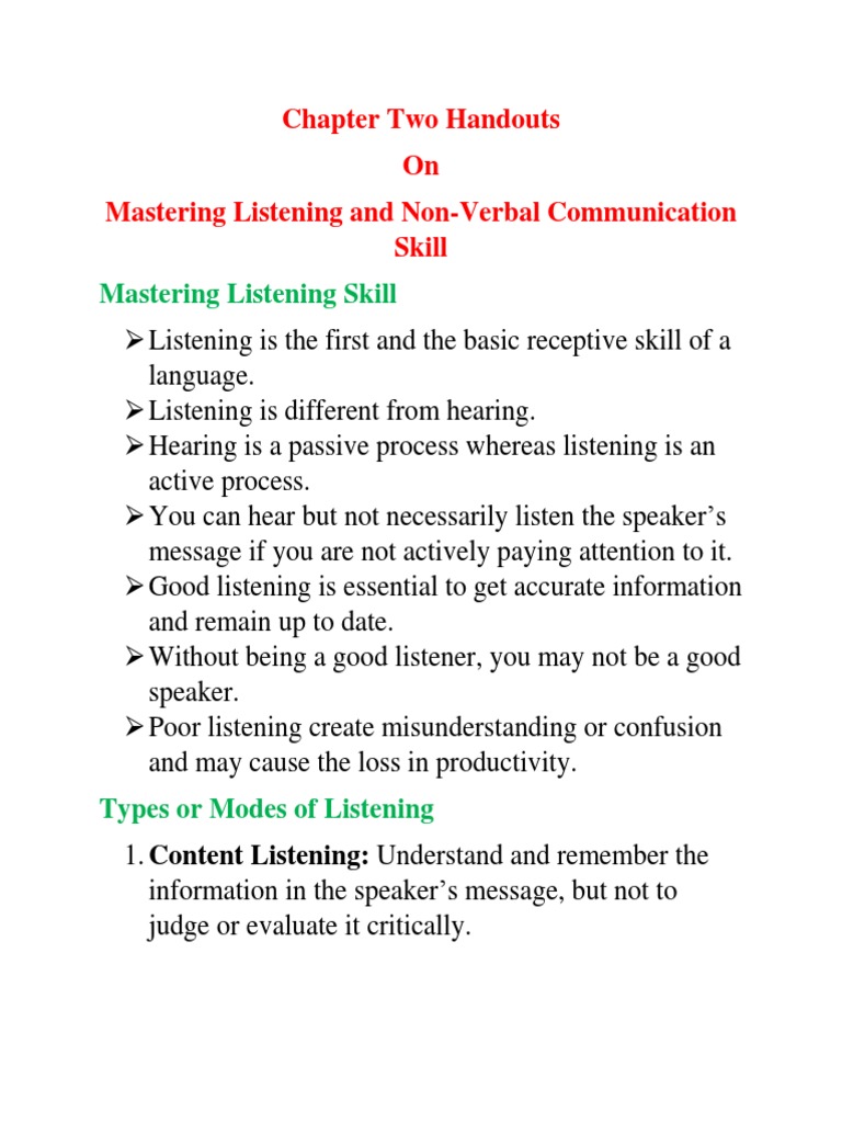 Non-Verbal Listening Skills Explained | PDF | Nonverbal Communication ...