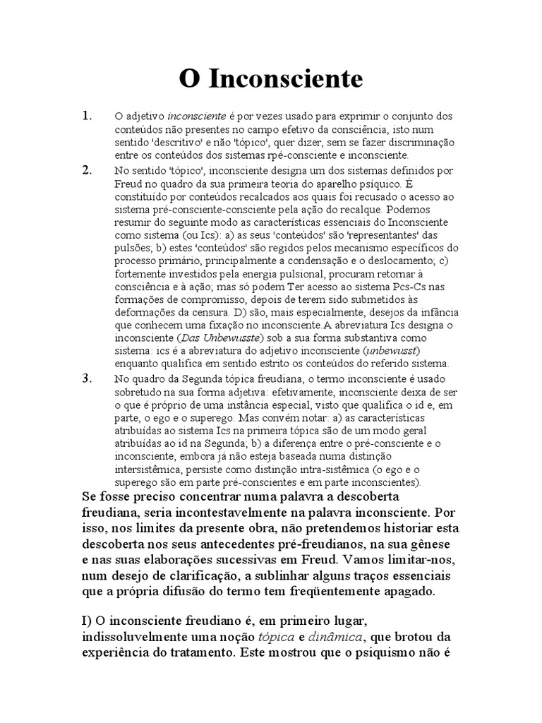O Inconsciente | PDF | Sigmund Freud | Mente inconsciente