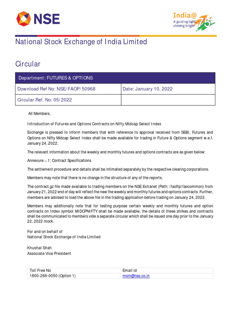 NSE Midcap Select Index | PDF | Futures Contract | Option (Finance)