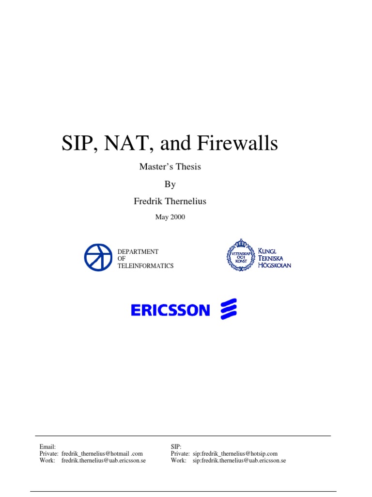SIP, NAT, and Firewalls: Master's Thesis by Fredrik Thernelius | PDF | Session Initiation ...