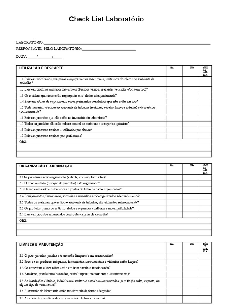 Check List de Laboratório | PDF | Laboratórios