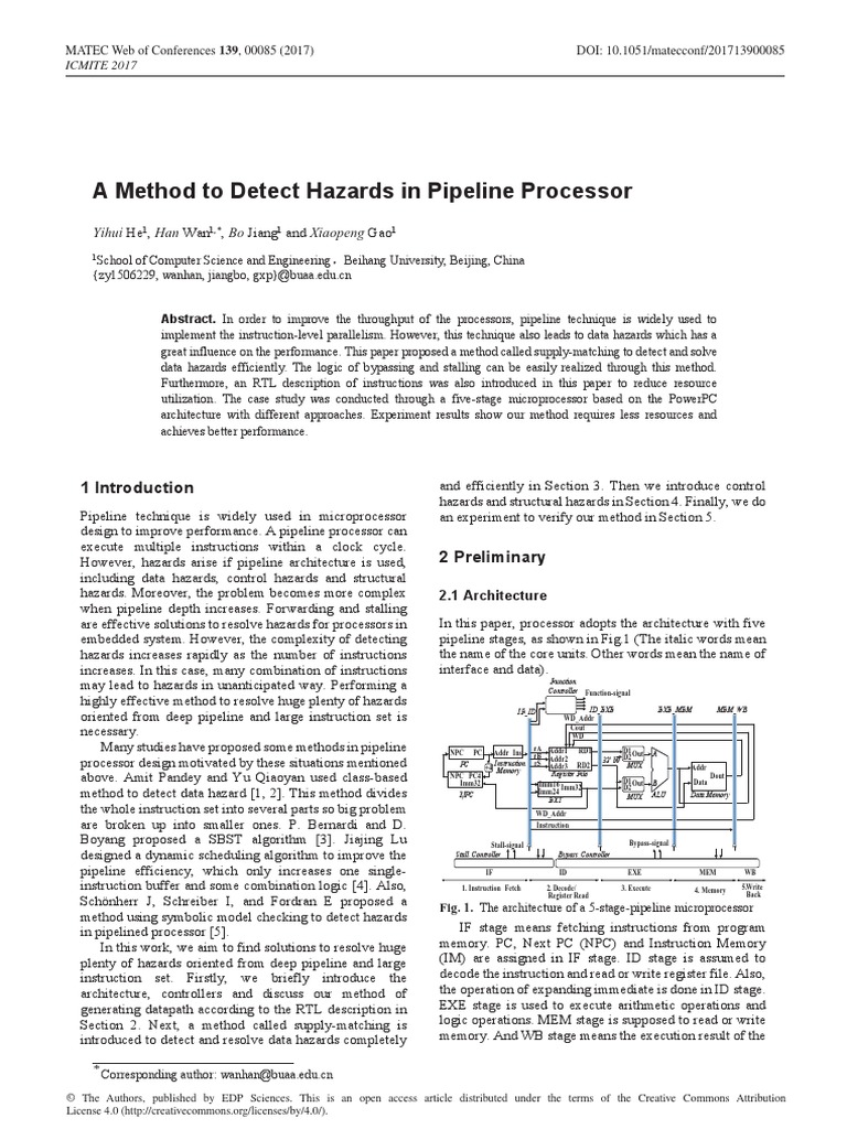 A Method To Detect Hazards in Pipeline Processor: Yihui He | PDF | Central Processing Unit ...