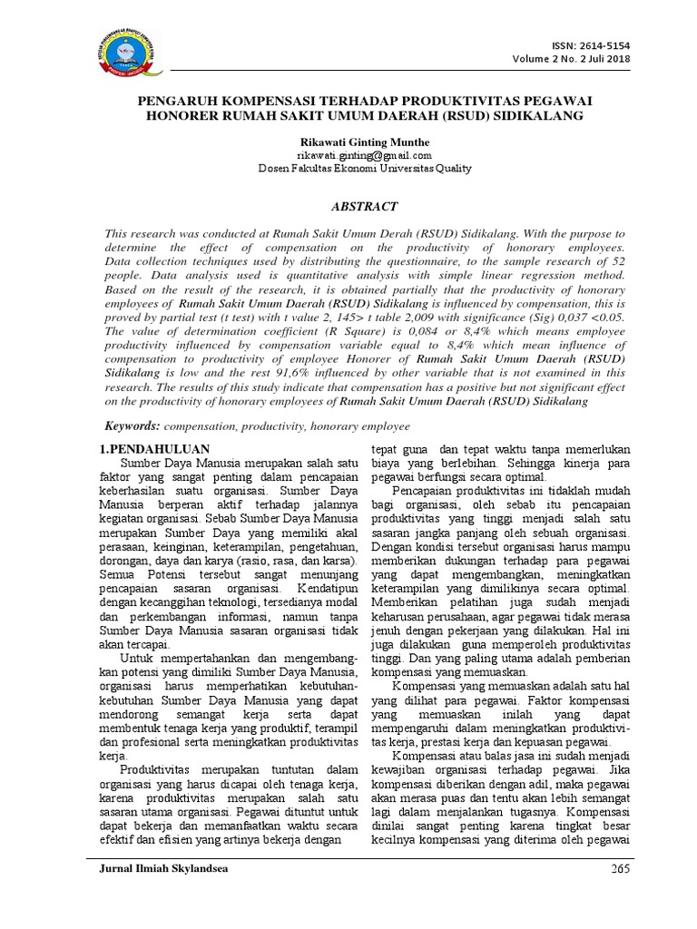 1 - Pengaruh Kompensasi Terhadap Produktivitas Pegawai | PDF