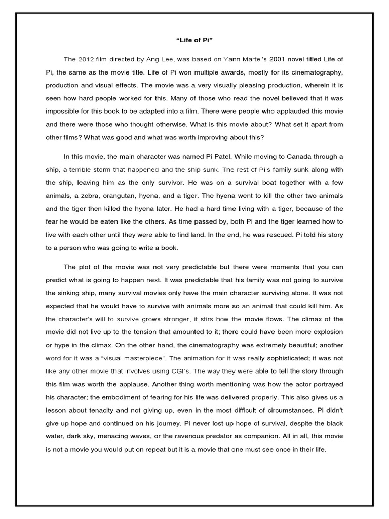 Critique Paper - Life of Pi - grp4 | PDF