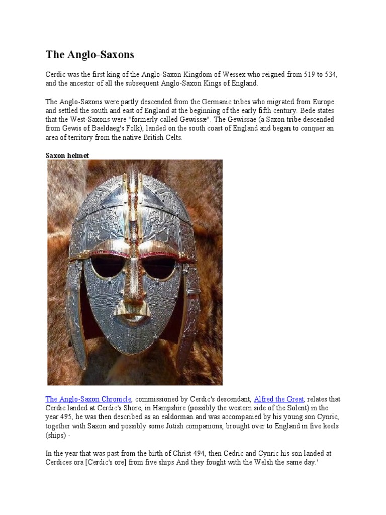 The Anglo-Saxons: Saxon Helmet | PDF | Wessex | England