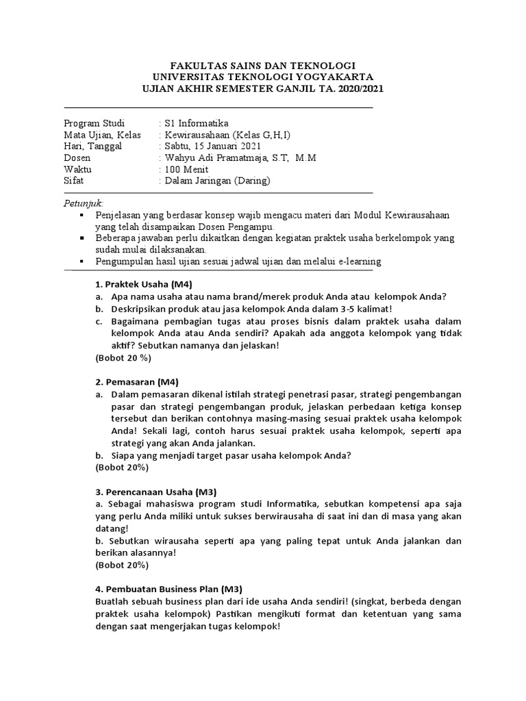 Soal Uas Kwu Informatika - Adi | PDF