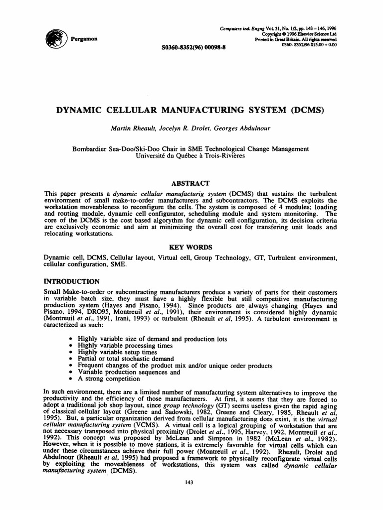 Dynamic Cellular Manufacturing System (DCMS) : Martin Rheault, Jocelyn ...
