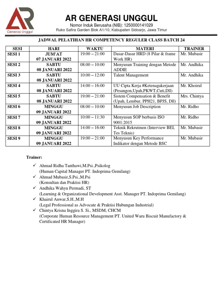 Jadwal HR Competency Batch 24 | PDF