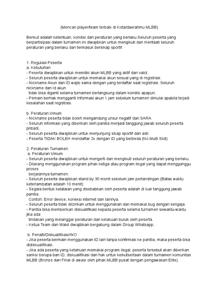 Turnamen MLBB Palembang: Aturan & Hadiah | PDF