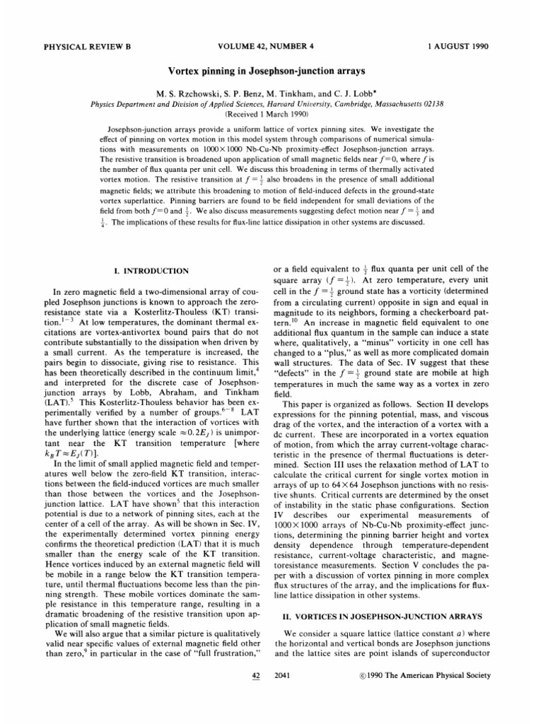 Vortex Pinning in Josephson Arrays | PDF | Vortices | Mechanics