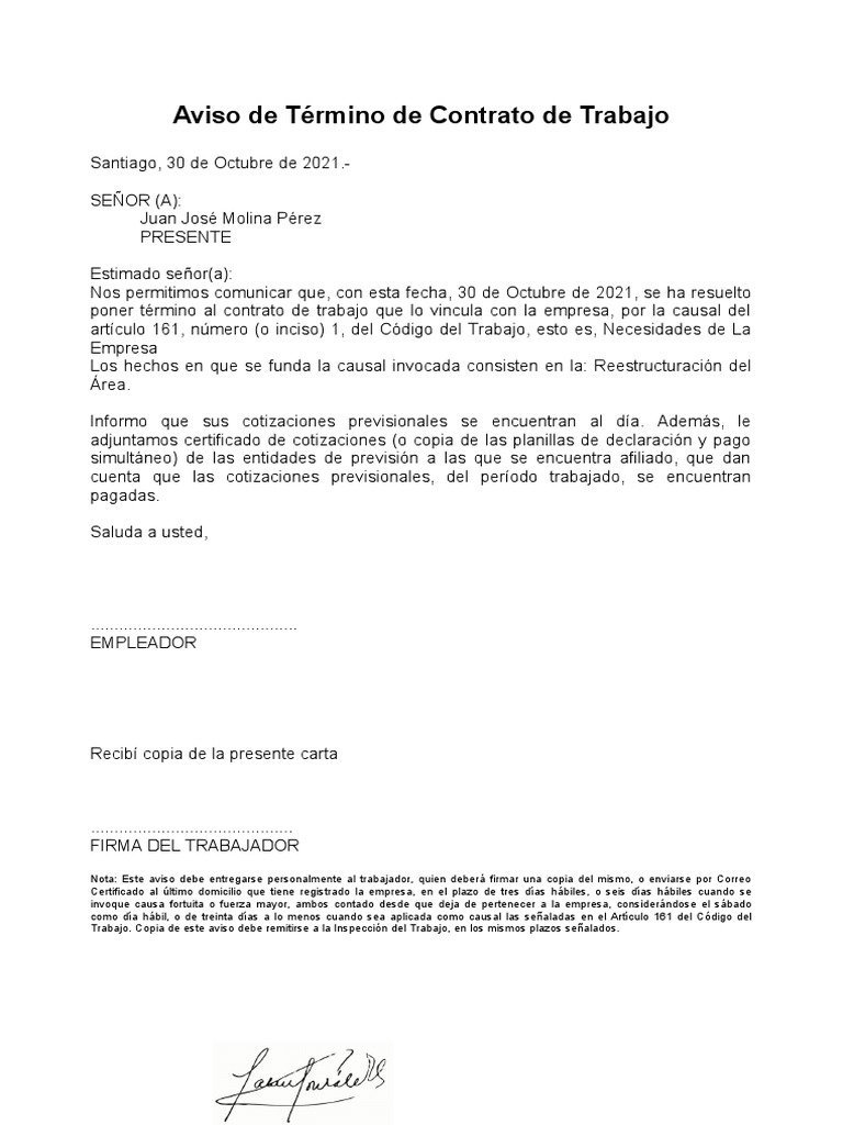 Carta de Aviso de Termino de Contrato | PDF