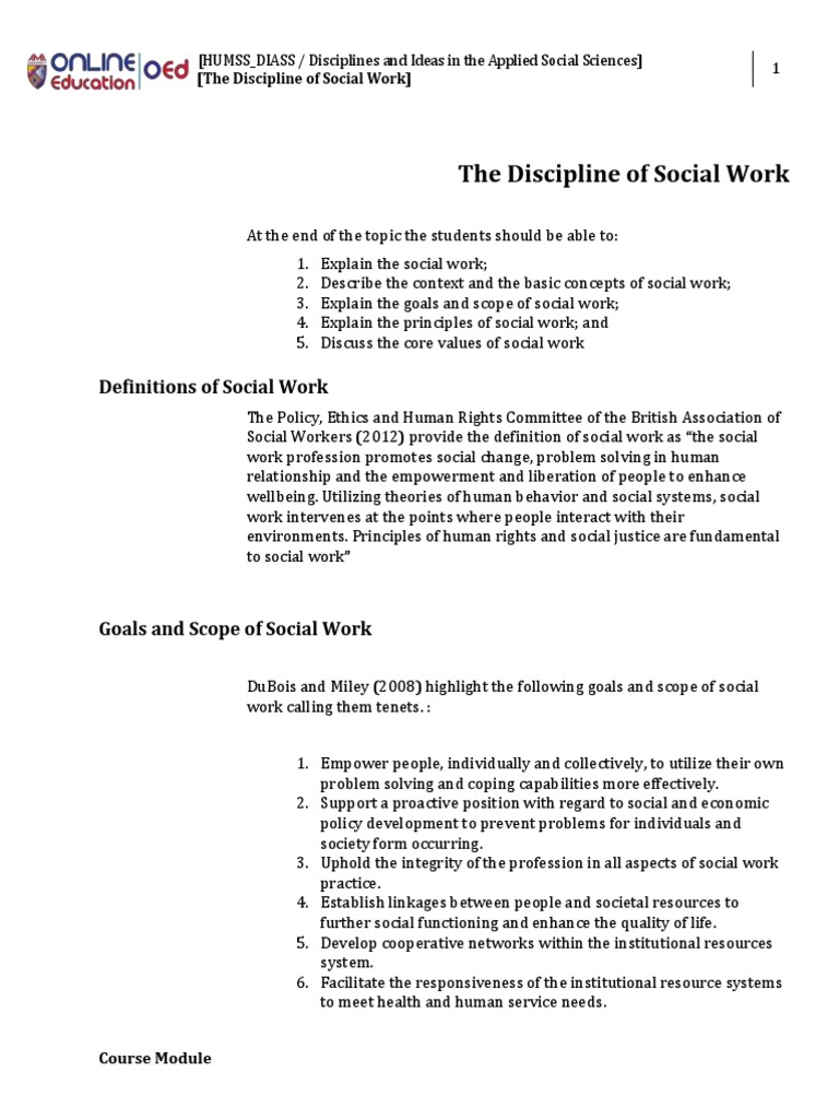 Week 007 - Module The Discipline of Social Work | PDF | Social Work ...