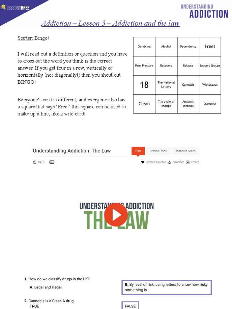 Addiction - Lesson Plan 3 | PDF | Substance Dependence | Drug ...
